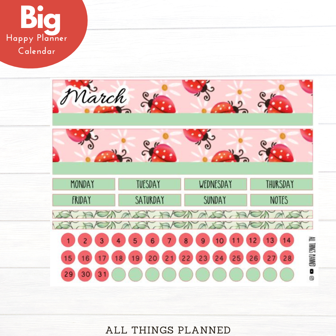 Big HP Mar. (Ladybugs) Monthly Calendar – All Things Planned