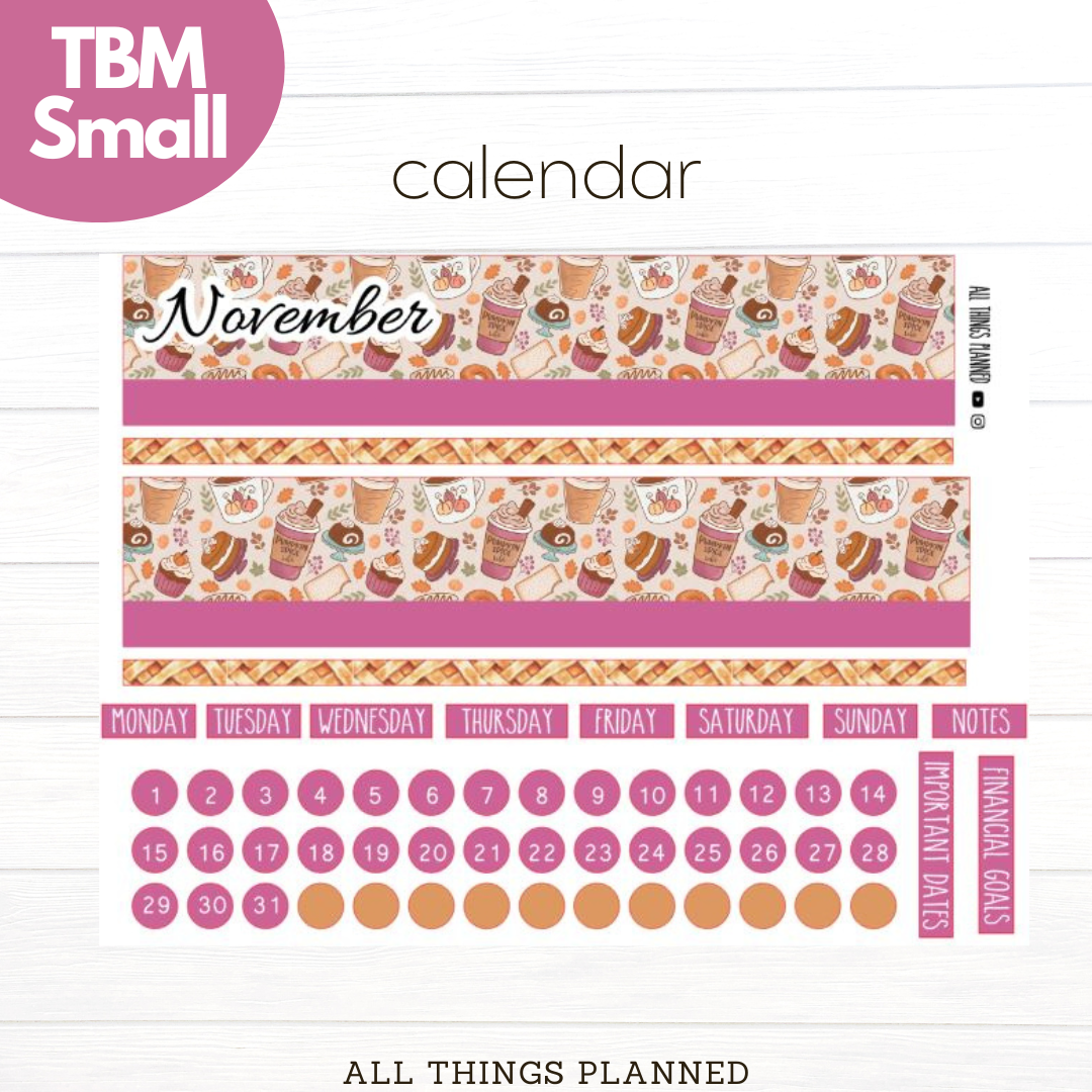 Small Nov (Thanksgiving) Monthly Calendar – All Things Planned