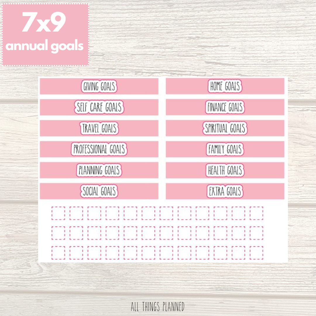7x9 Annual Goals Sticker Sheet (PINK) – All Things Planned